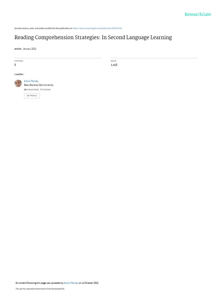 Reading Comprehension in Language Learning | PDF | Reading ...