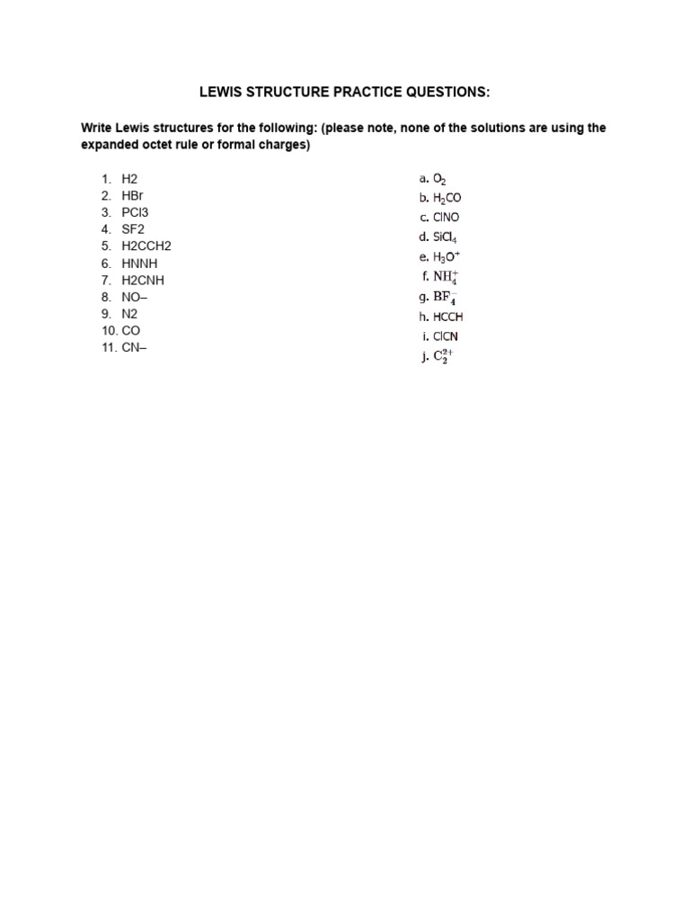 Lewis Structure Practice Questions: PDF | PDF