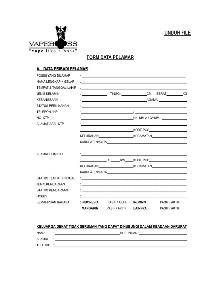 FORM DATA PELAMAR - Vavboss | PDF