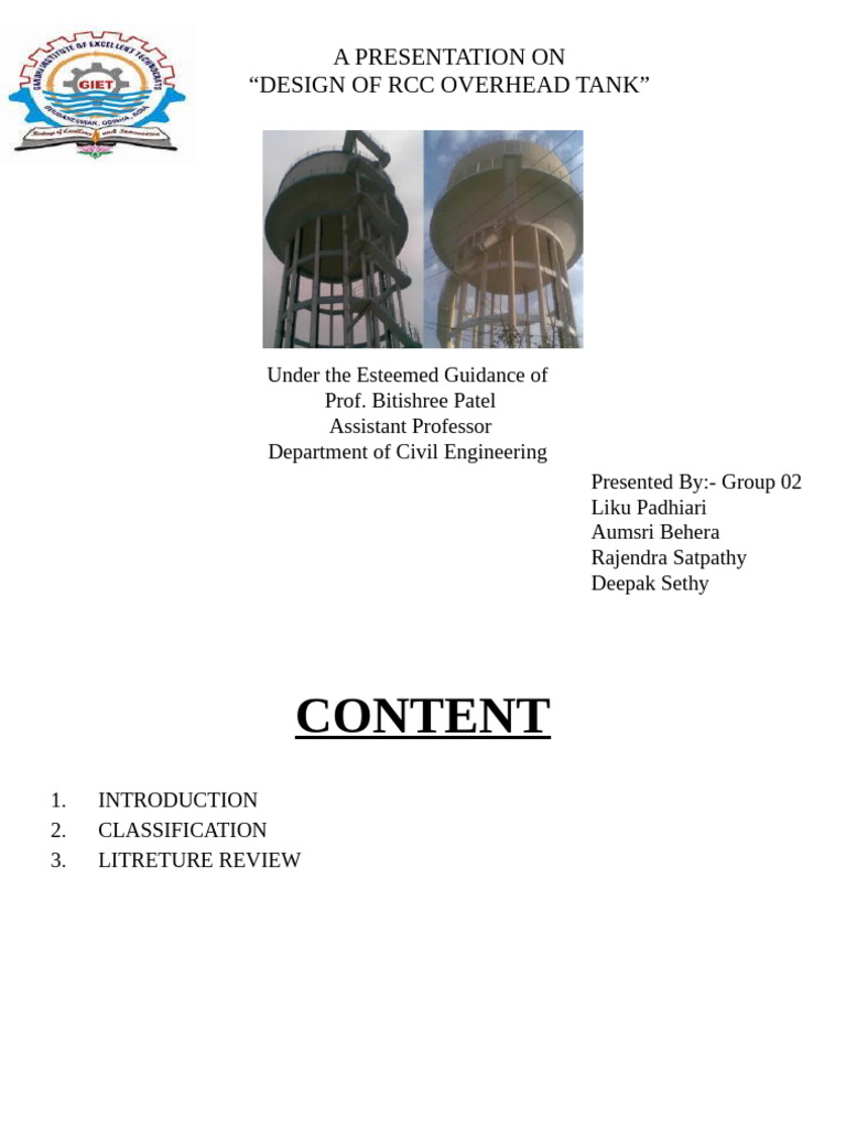 RCC Overhead Water Tank Design Guide | PDF | Water | Engineering