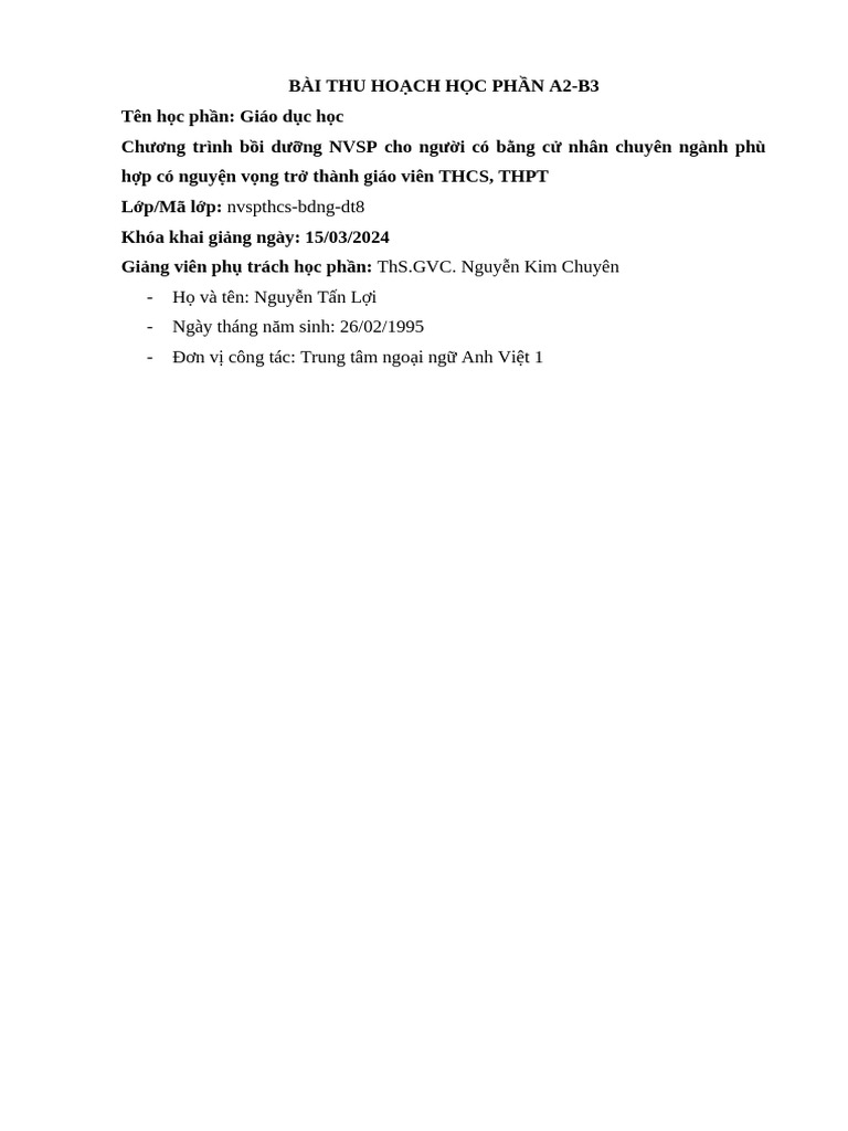 NGUYỄN TẤN LỢI - GDH | PDF