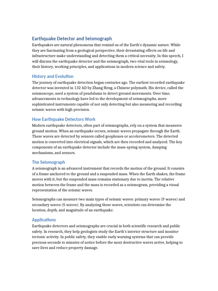Earthquake Detectors and Seismographs | PDF | Seismology | Earthquakes