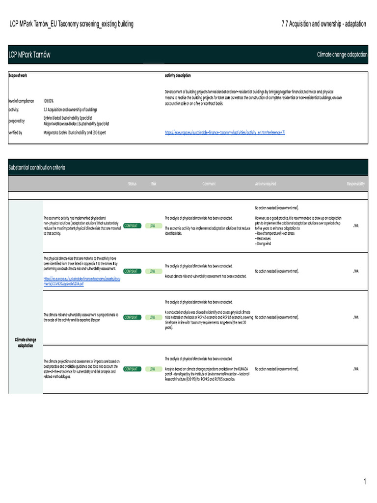 Appendix 3 - EU Taxonomy Checklist - Adaptation | PDF