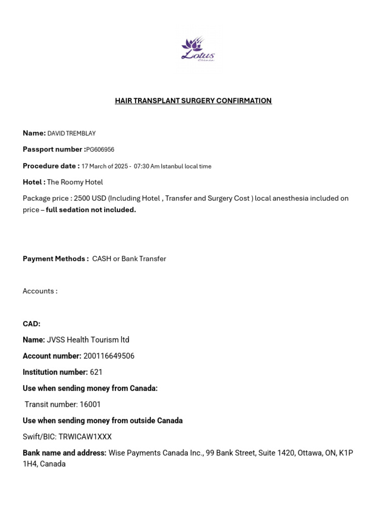Hair Transplant Surgery Confirmation | PDF