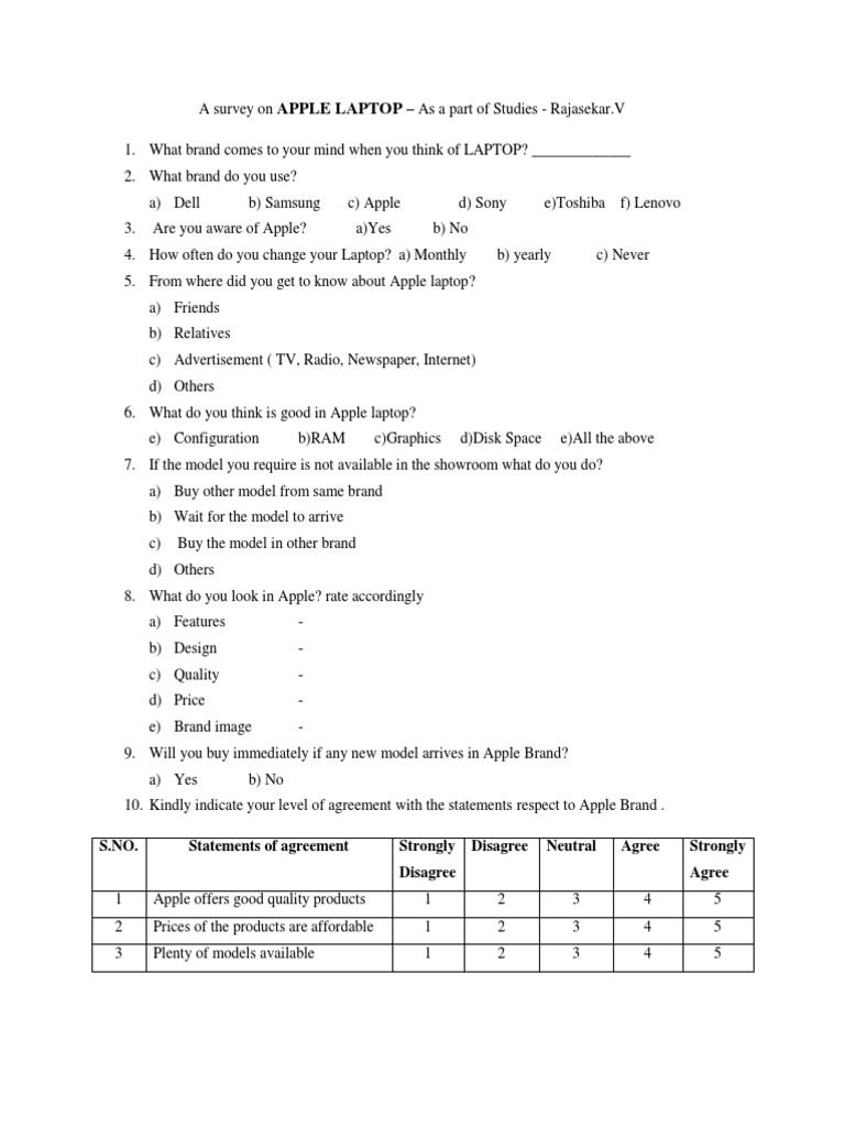 Apple Lap Sample Questionnaire | PDF | Apple Inc. | Laptop
