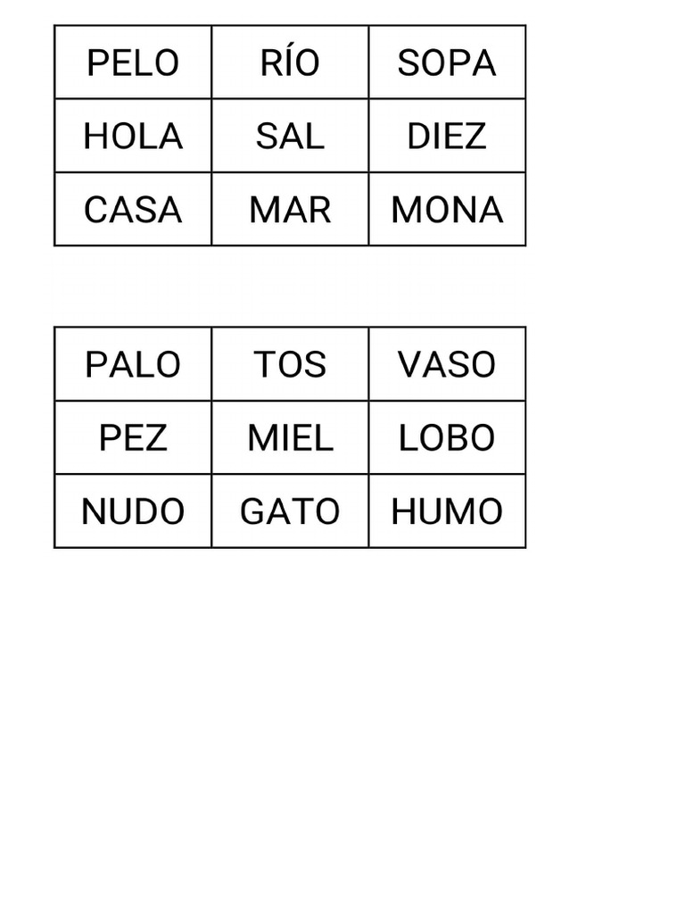 Bingo Palabras | PDF
