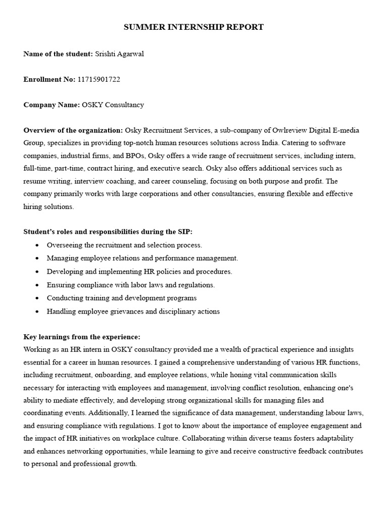 Summer Internship Report | PDF