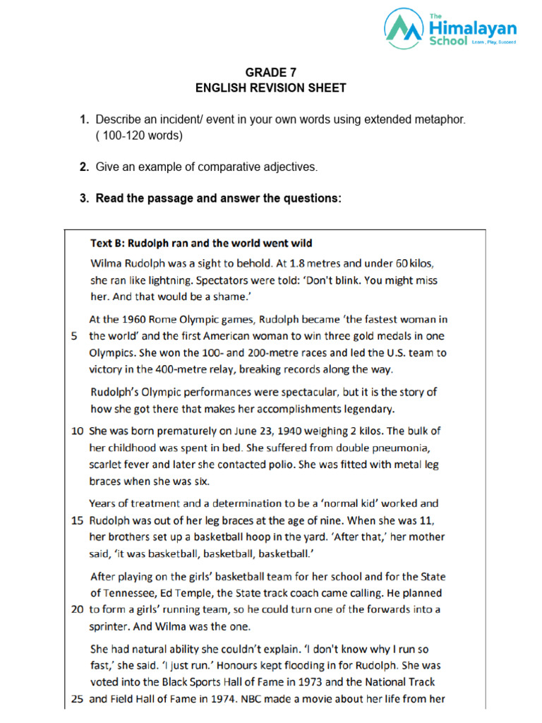Grade 7 English Revision Guide | PDF
