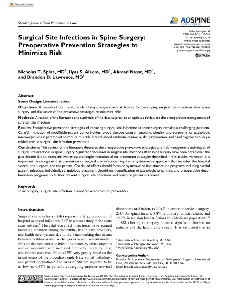 Surgical Site Infections in Spine Surgery | PDF | Surgery | Methicillin ...