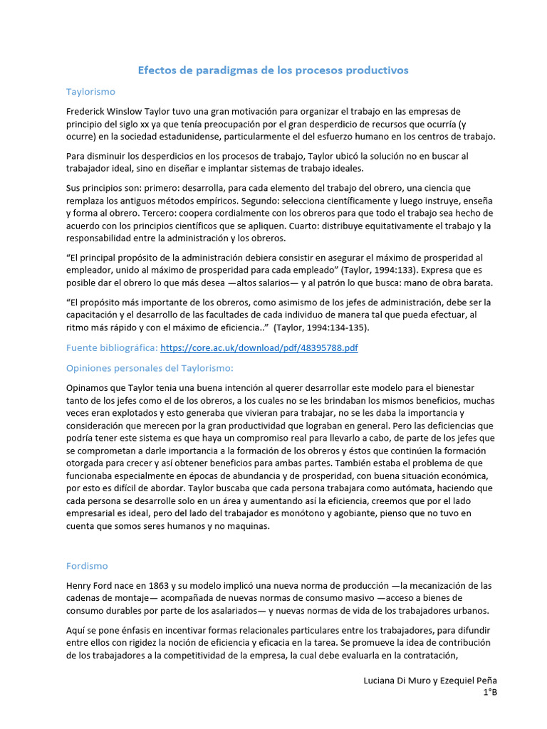 Efectos de Paradigmas Productivos: Taylorismo, Fordismo y Toyotismo ...