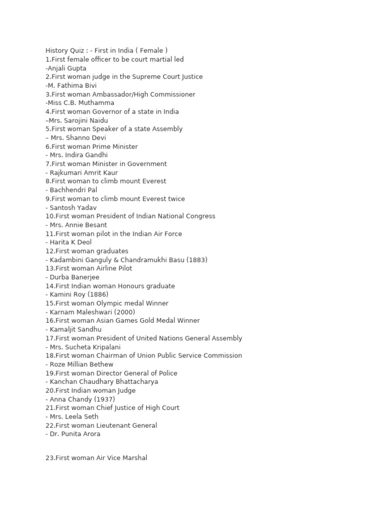 First in India - Female | PDF