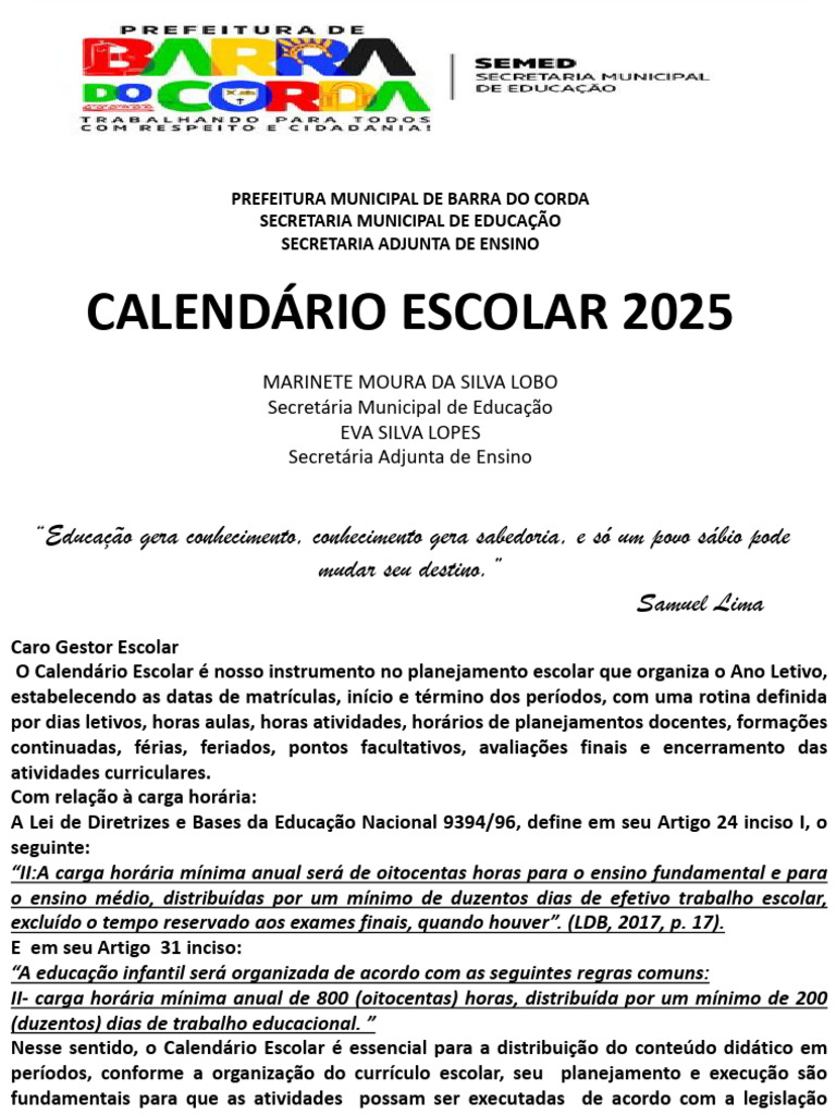 CALENDÁRIO LETIVO 2025 - Atualizado | PDF | Aprendizado