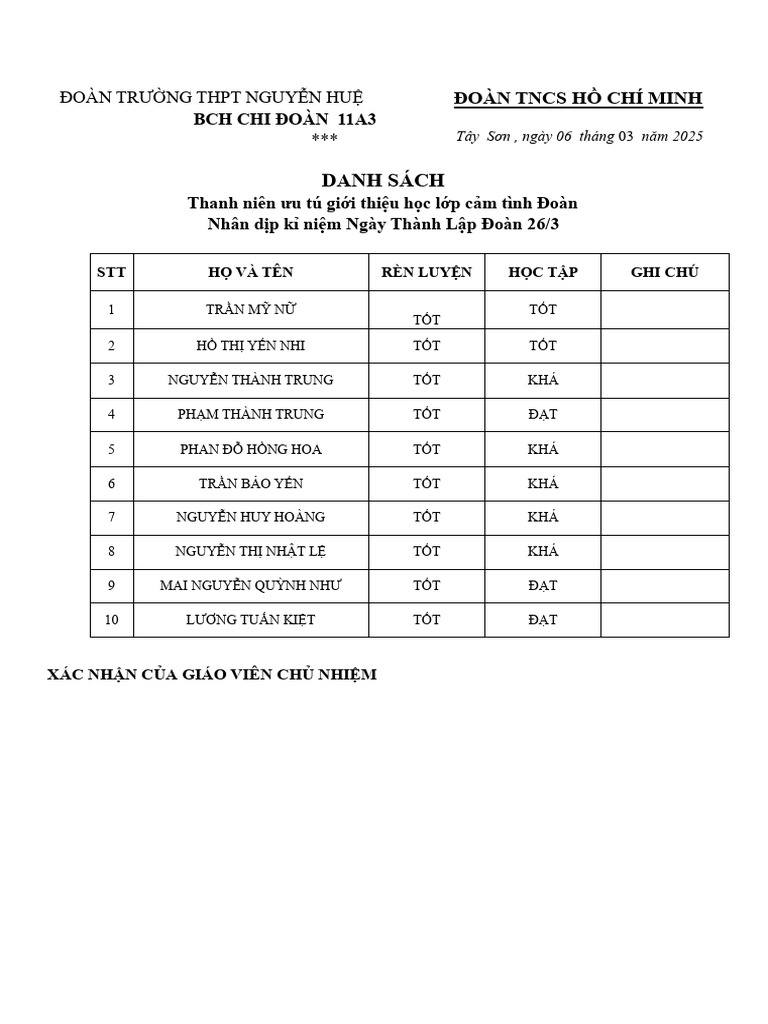 Chi Đoàn 11A3 3 | PDF
