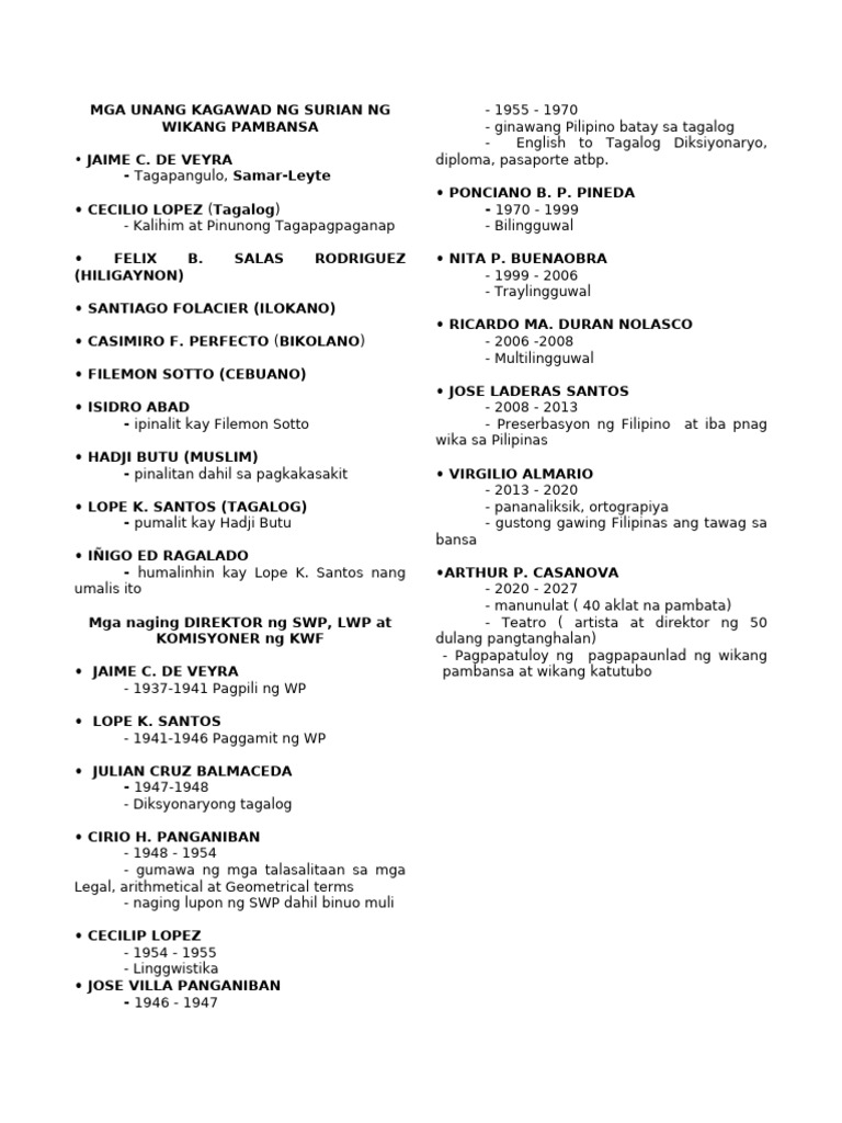 Mga Unang Kagawad NG Surian NG Wikang Pambansa | PDF