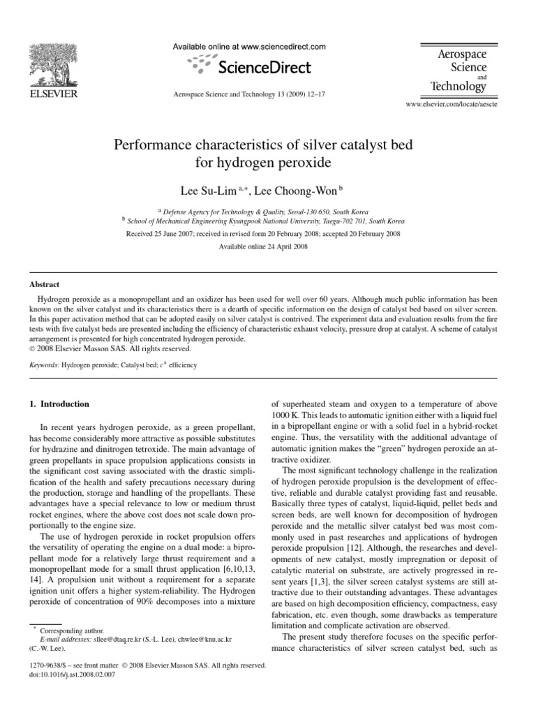 Silver Catalyst Bed for Hydrogen Peroxide | PDF | Rocket Propellant ...