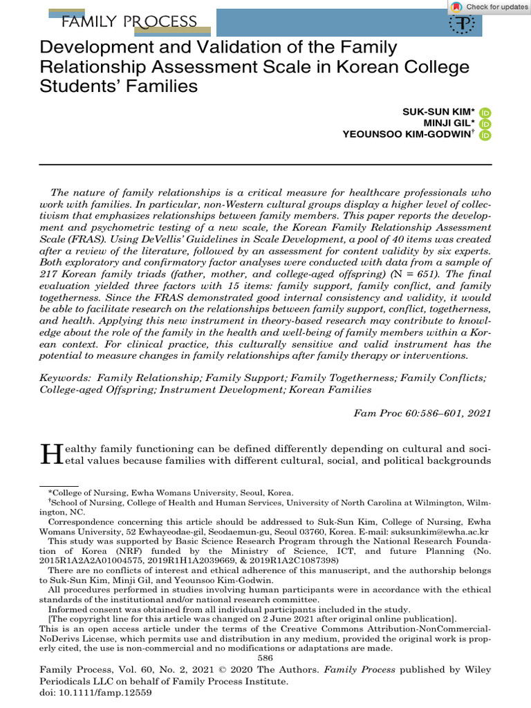Korean Family Relationship Assessment Scale | PDF | Factor Analysis
