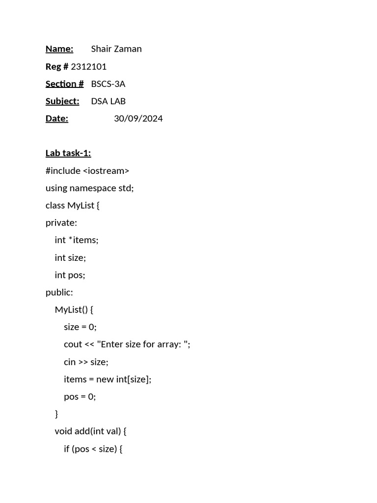 single link list lab task 3 | PDF | Namespace | Object (Computer Science)