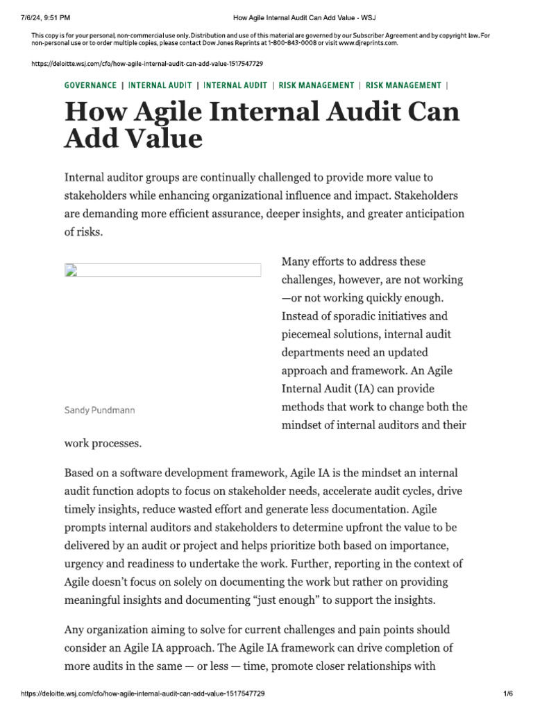 WSJ Deloitte How Agile Internal Audit Can Add Value | PDF