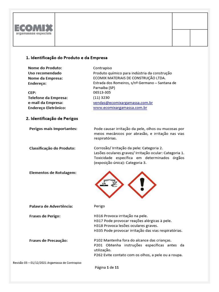 Ficha Tecnica Contrapiso Ecomix | PDF | Química | Aterro