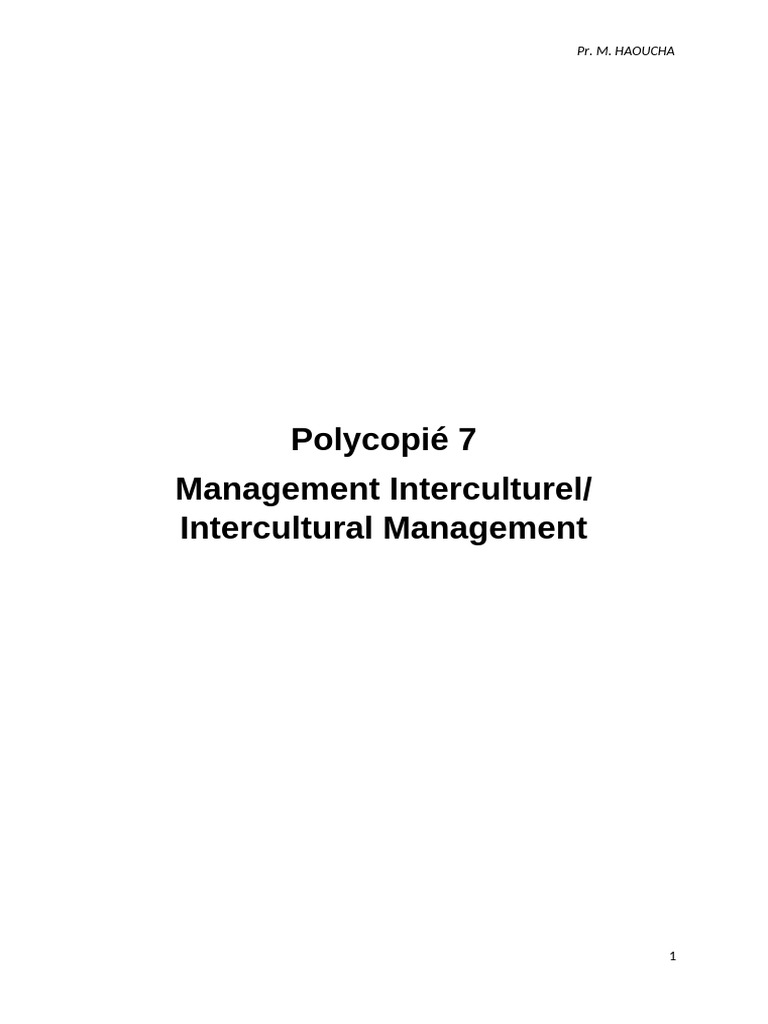 Polycopié 7 Management Interculturel | PDF | Cross Cultural Communication | Behavioural Sciences