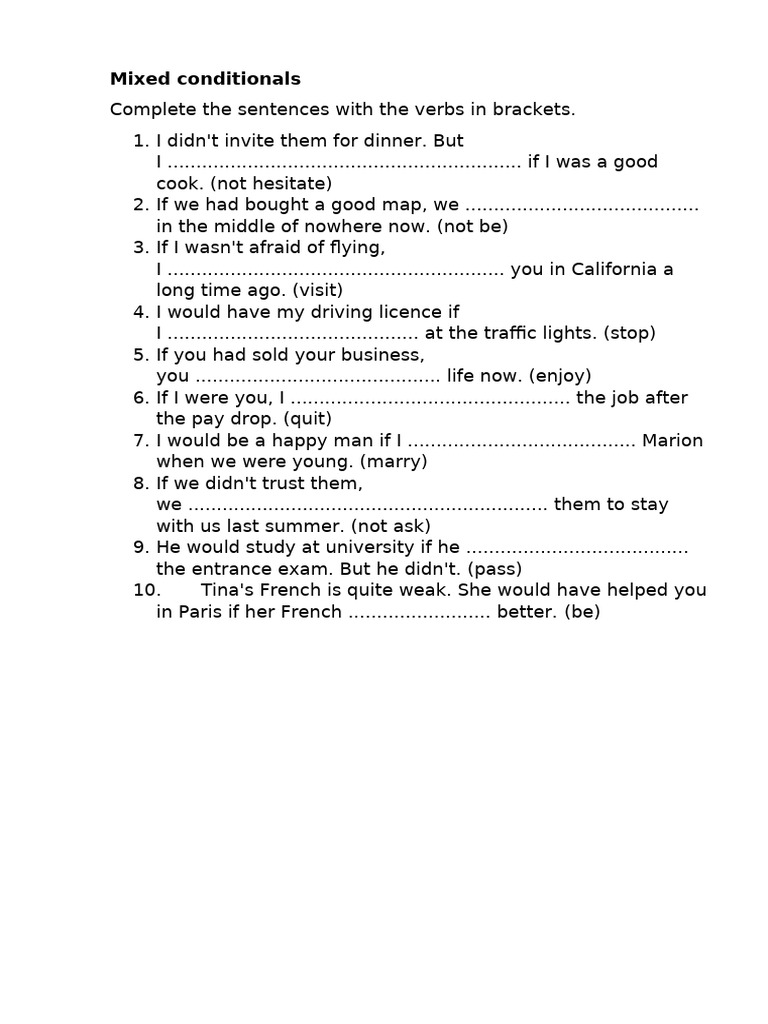 Mixed Conditionals Practice 1 | PDF