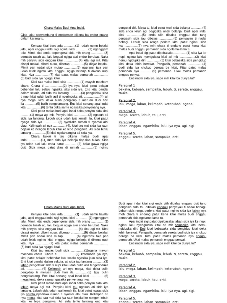 Karang Chara Malas Budi Apai Indai t2 | PDF