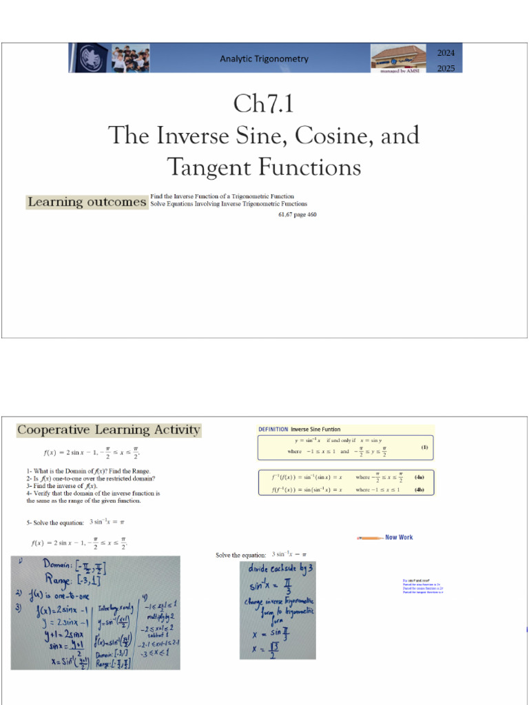 AP Precalculus Ch7.1 The Inverse Sine, Cosine, and Tangent Functions | PDF