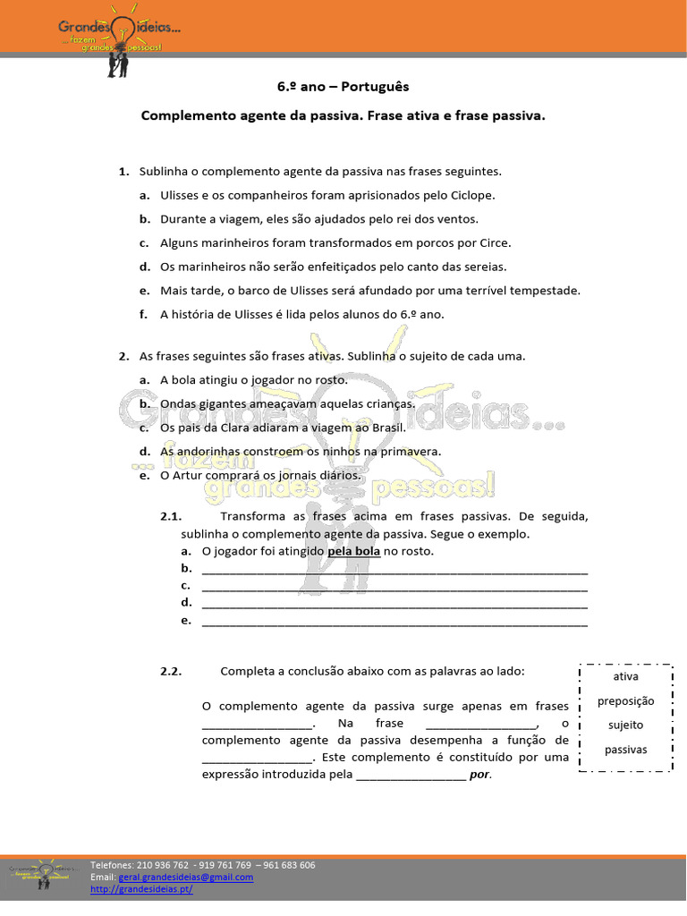 Complemento Agente da Passiva em Português | PDF