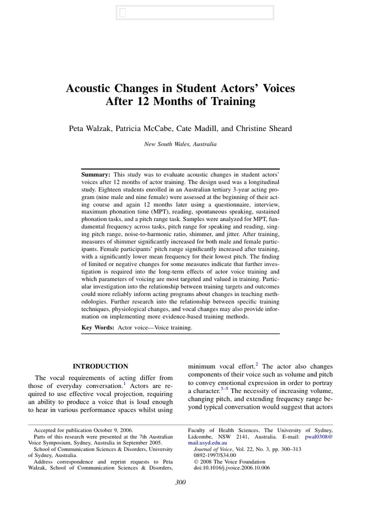 Walzak Et Al. - 2008 - Acoustic Changes in Student Actors' Voices After ...