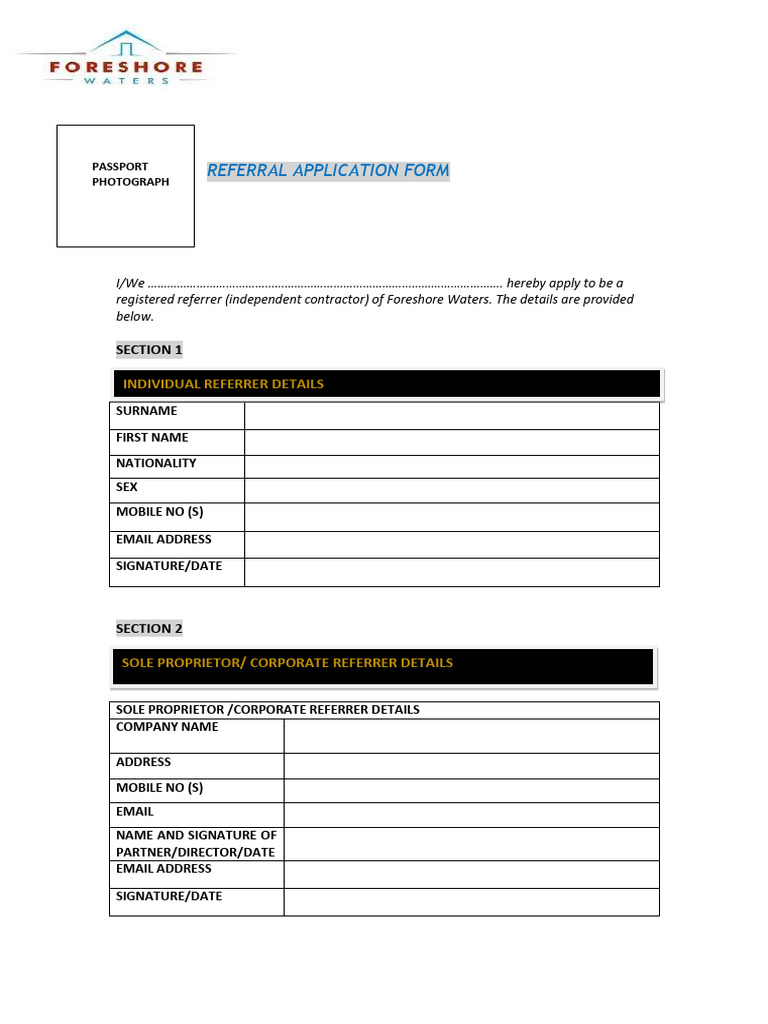 Referral Application Form | PDF | Identity Document | Indemnity