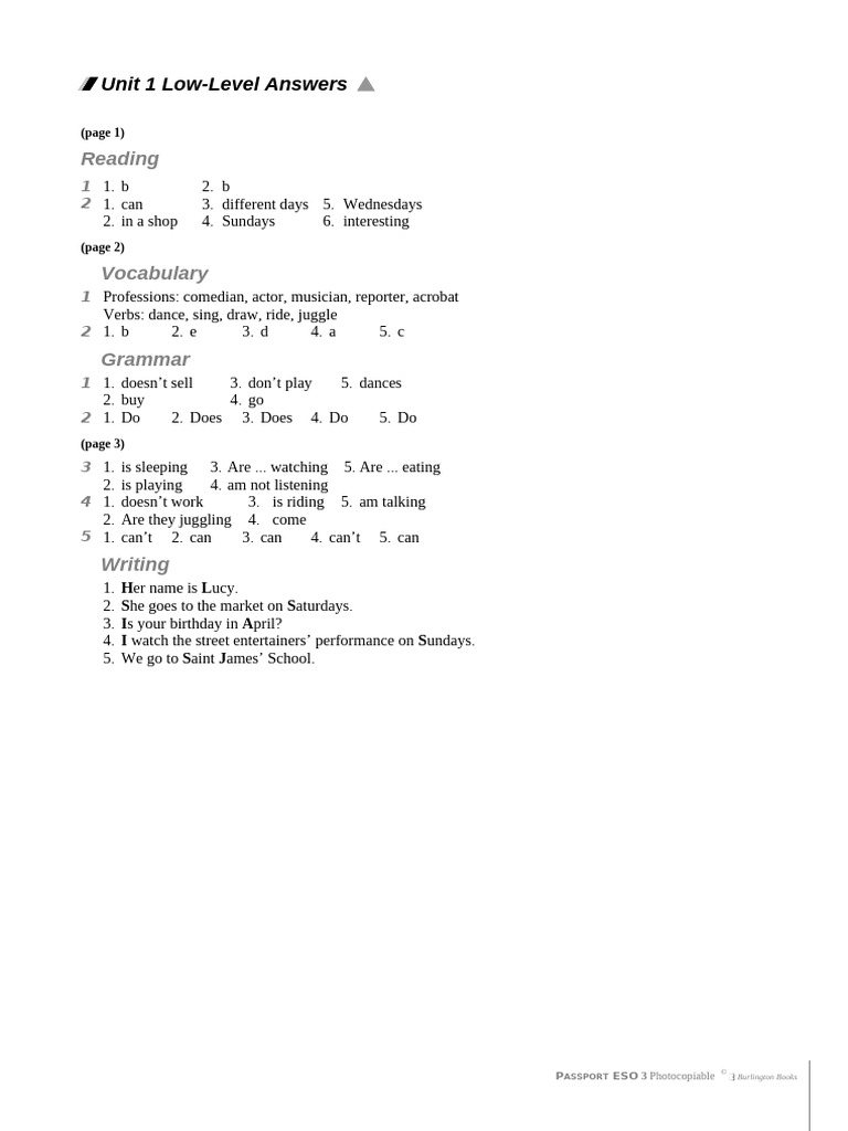 Pass 3 U1 Test LVL 1ans | PDF