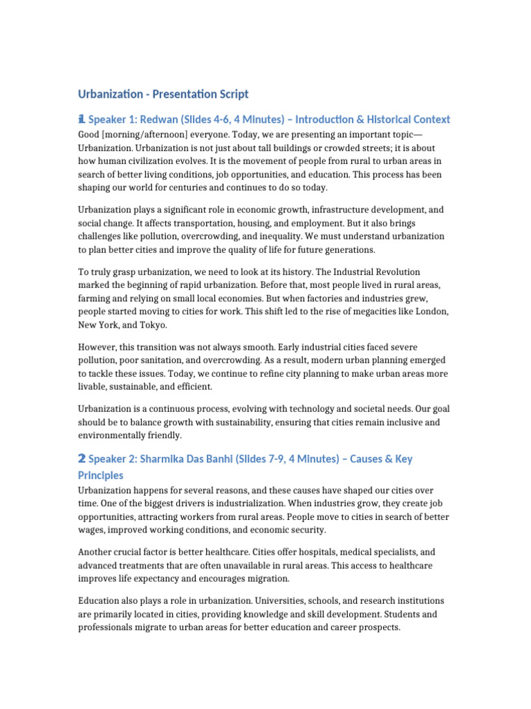 Urbanization_Presentation_Script | PDF | Cost Of Living | Urbanization