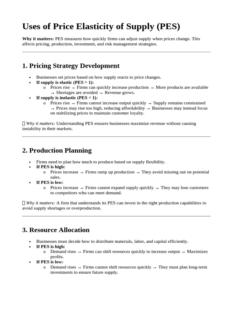 Uses of PES and How It Affects Decision-Making | PDF | Elasticity ...