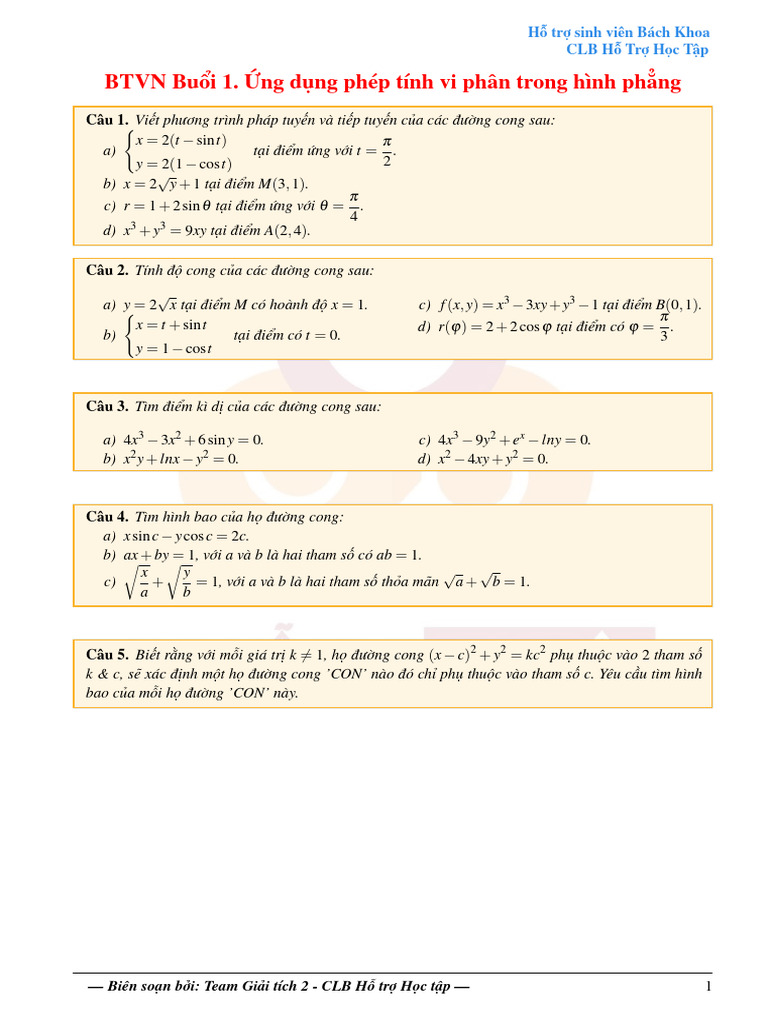 BTVN-Buổi-1.-Ứng-dụng-của-phép-tính-vi-phân-trong-hình-phẳng | PDF