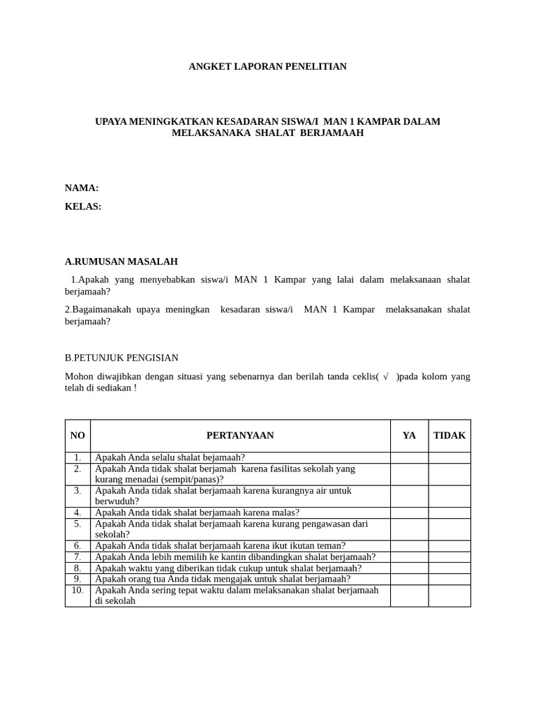 Angket Laporan Penelitian | PDF