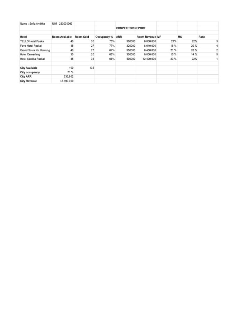 Hotel Competitor Analysis Report | PDF
