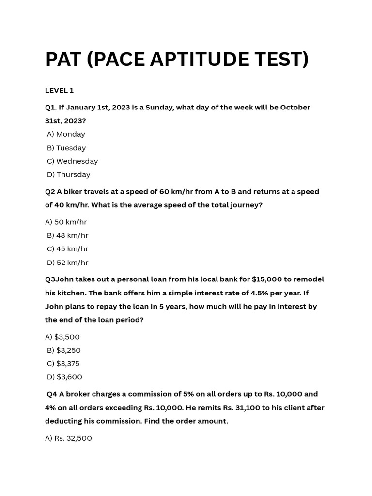 Pat (Pace Aptitude Test) | PDF