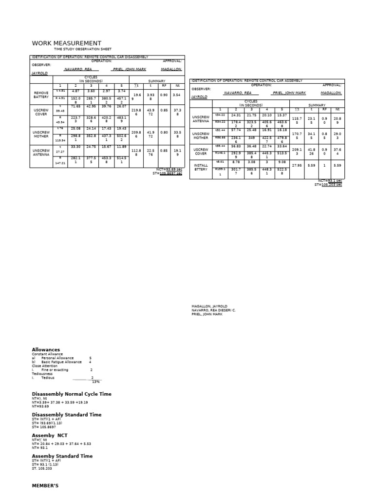 Work Measurement, Time Study | PDF | Wireless