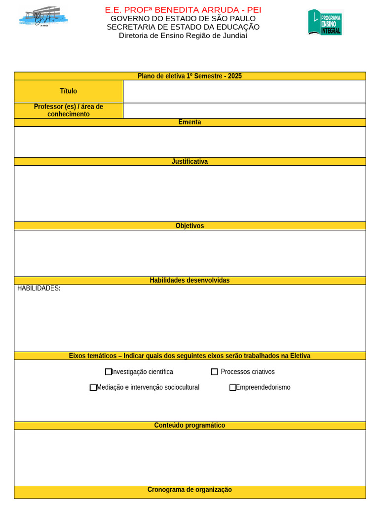 Modelo Plano de Eletiva Oficial em 2025 | PDF