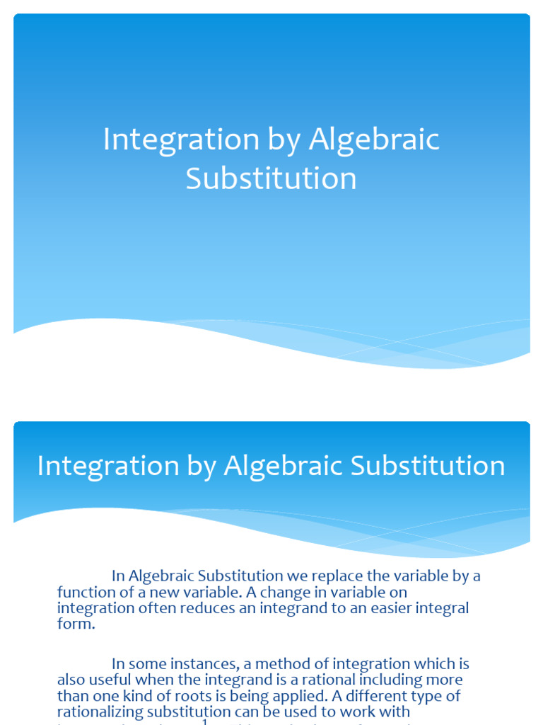Week 7 Integration by Algebraic Substitution Copy | PDF | Integral ...