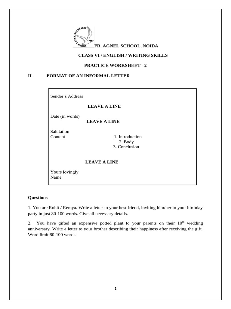 Informal Letter Writing Practice for Class 6 | PDF