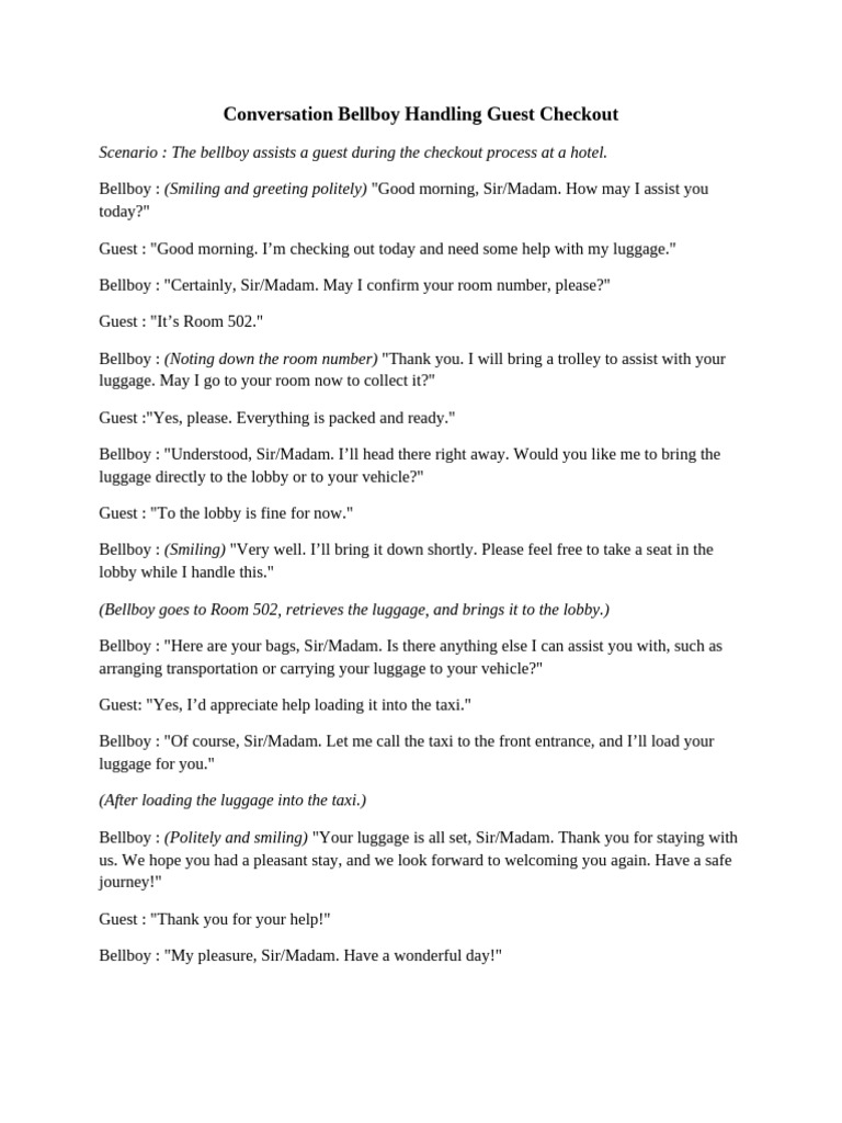 Conversation Bellboy Handle Guest Check-Out | PDF