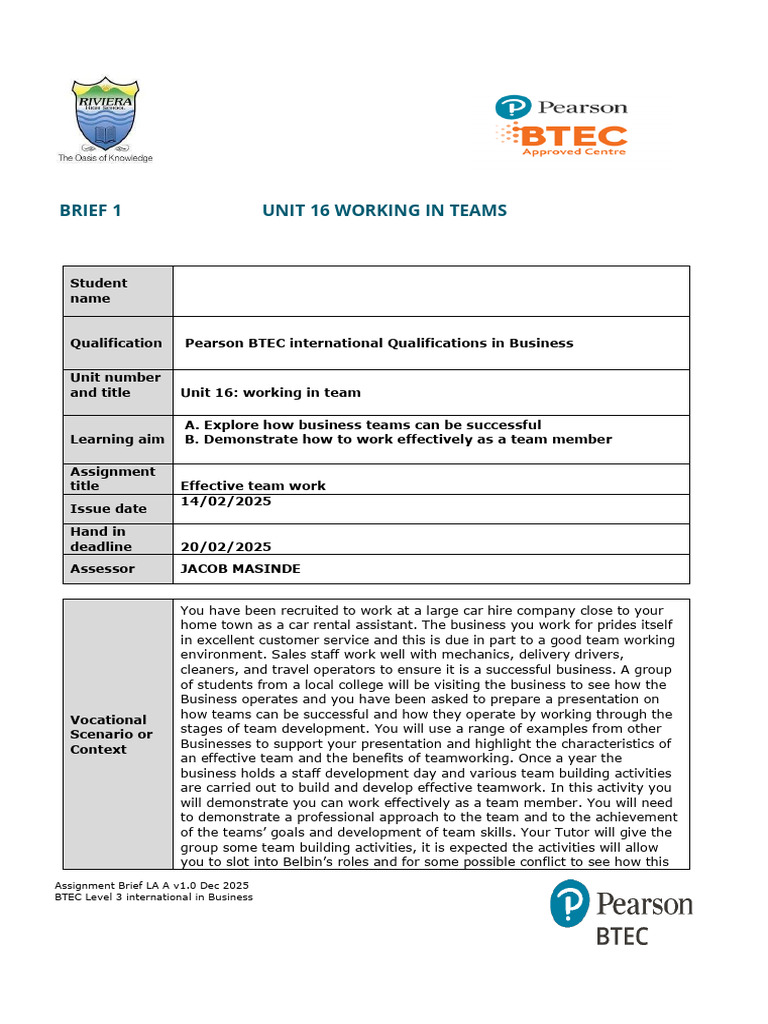 Unit 16 Working in Teams Brief 1 | PDF | Cognition | Learning