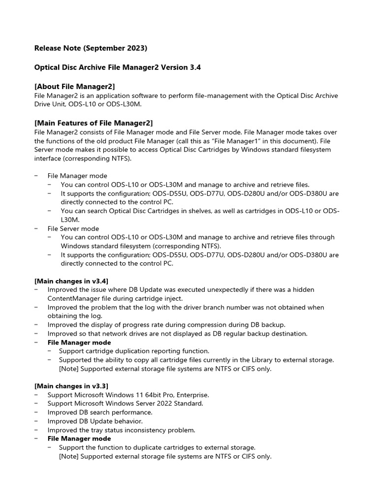 ReleaseNote FileManager2 v3.4 Enu | PDF | Computer File | File System