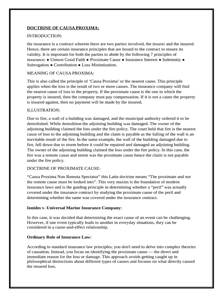 Understanding Causa Proxima in Insurance | PDF | Proximate Cause ...