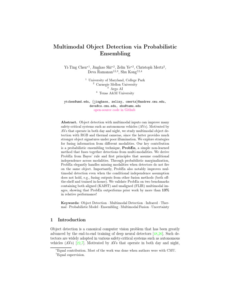 ECCV2022_Multimodal Object Detection via Probabilistic | PDF | Normal Distribution | Thermography