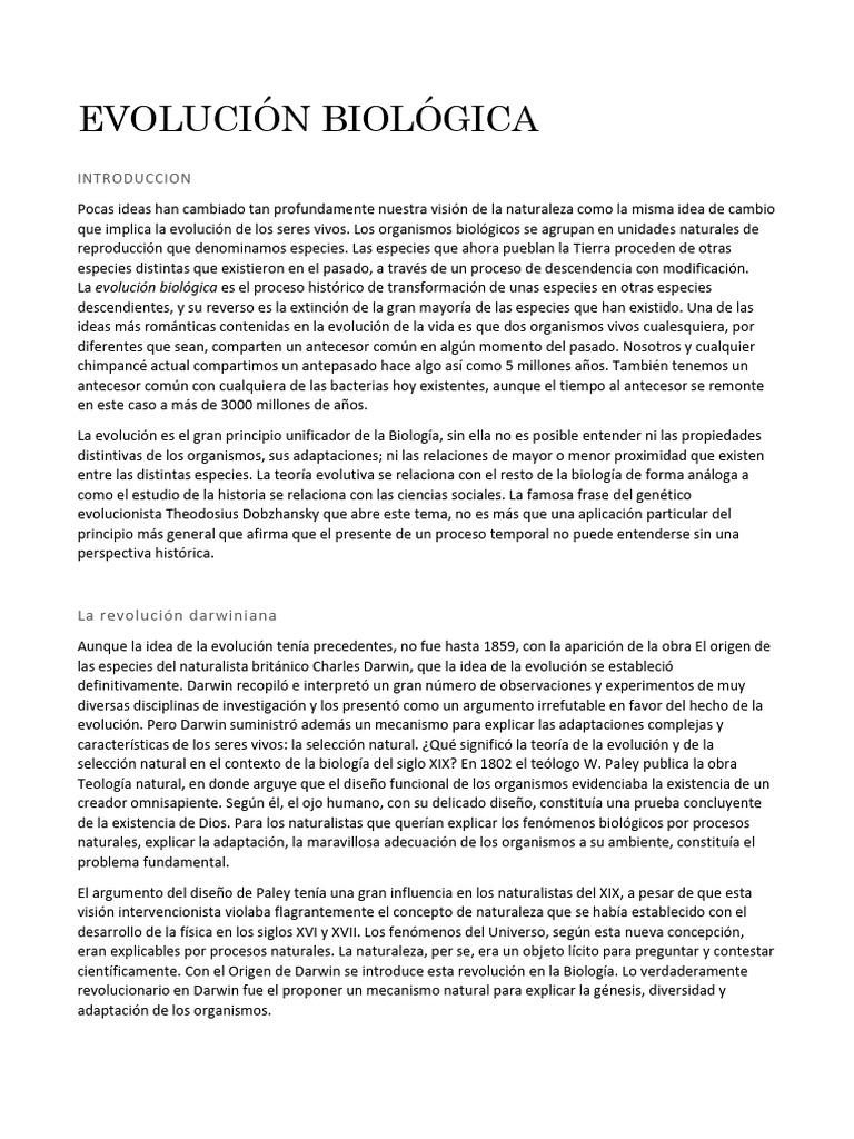 Evolución Biológica: Teoría y Mecanismos | PDF | Evolución | Homología ...