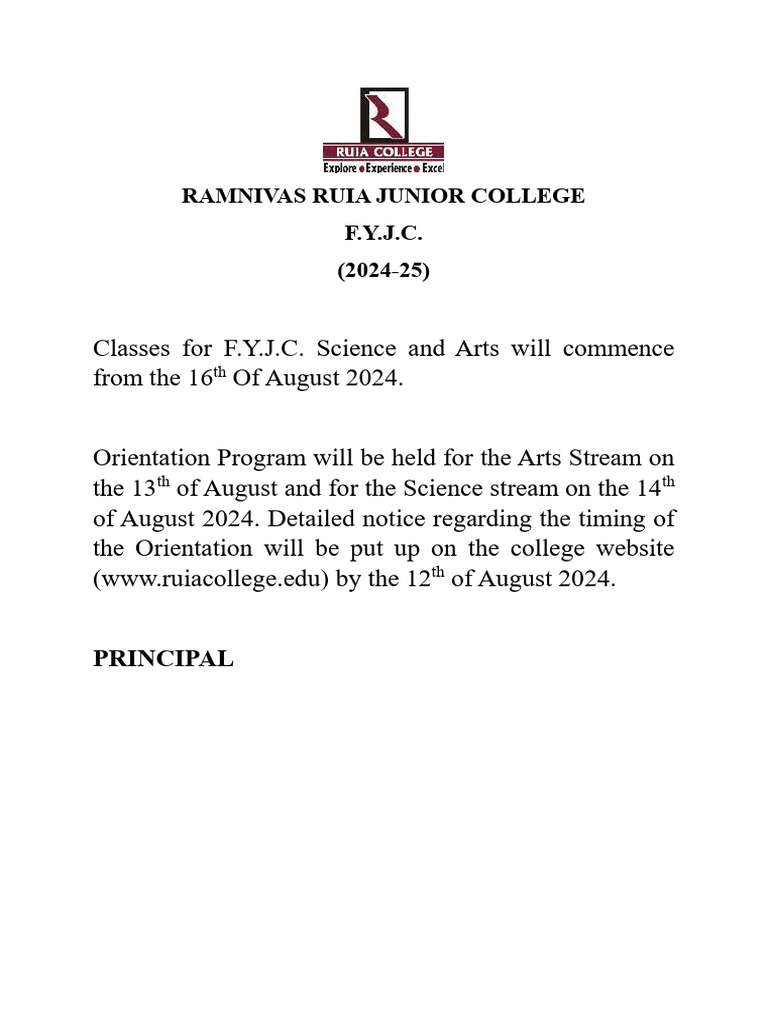 Orientation Notice For Junior College (2024) | PDF