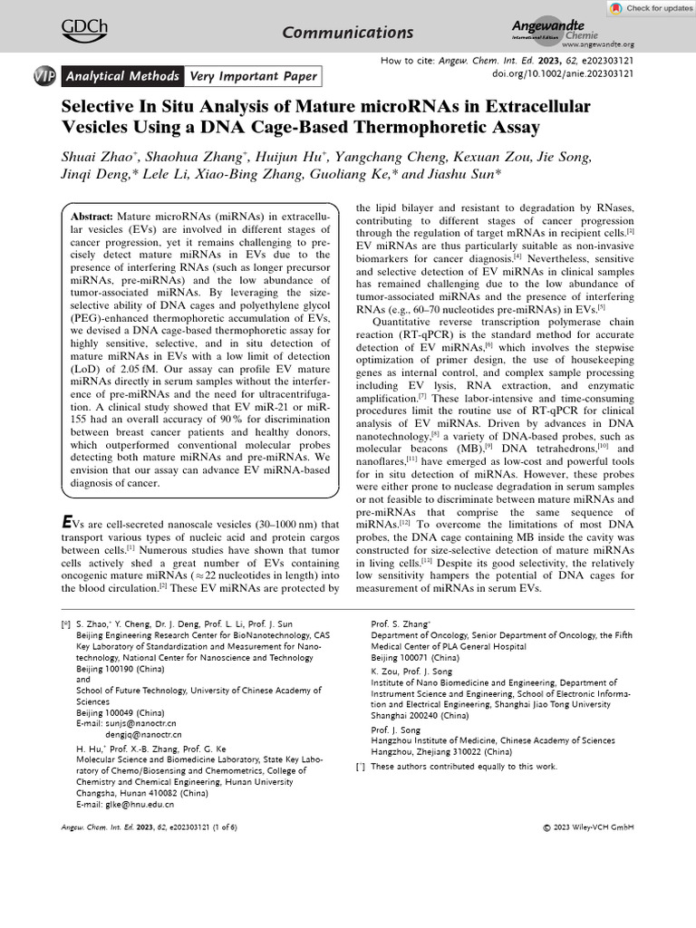 Angew Chem Int Ed - 2023 - Zhao - Selective in Situ Analysis of Mature microRNAs in ...