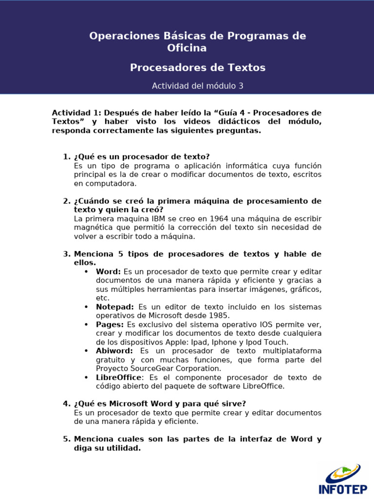 Actividad - Módulo 3 Infotep | PDF | Procesador de textos | Microsoft Word